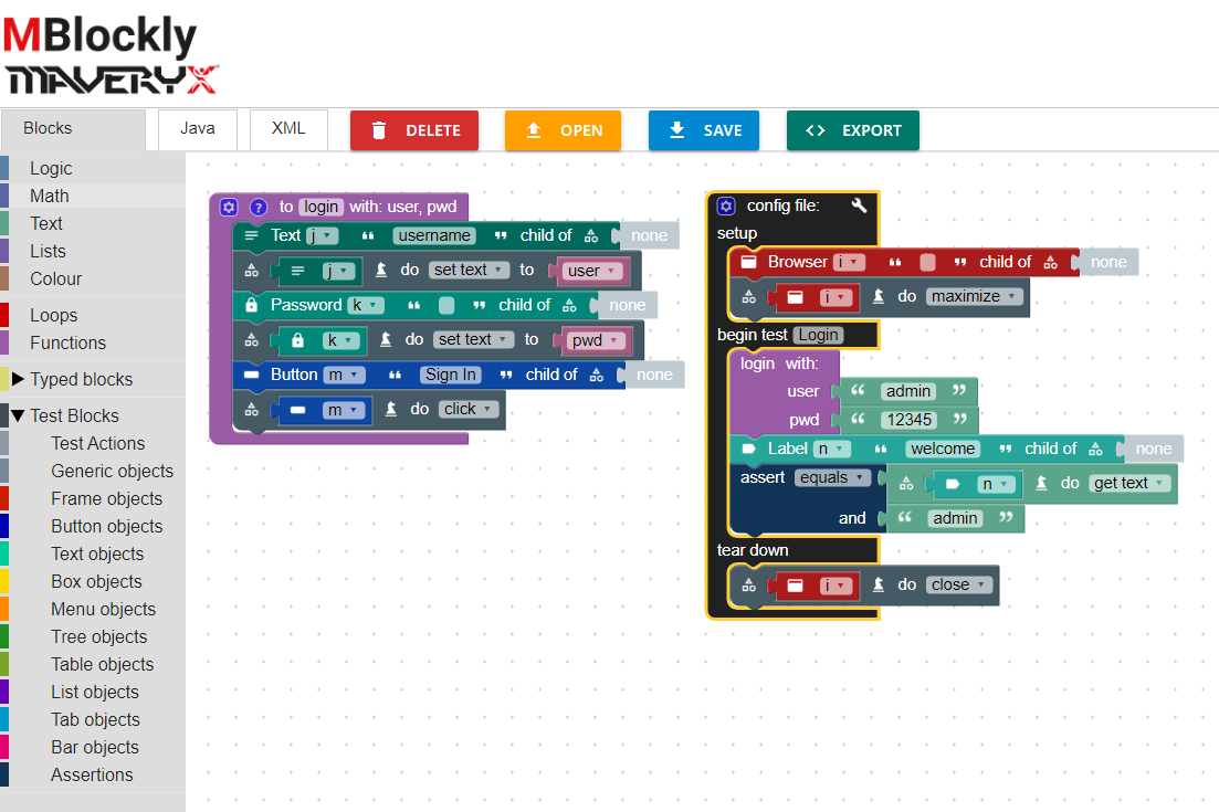 Maveryx | Write tests with Mblocky - Maveryx
